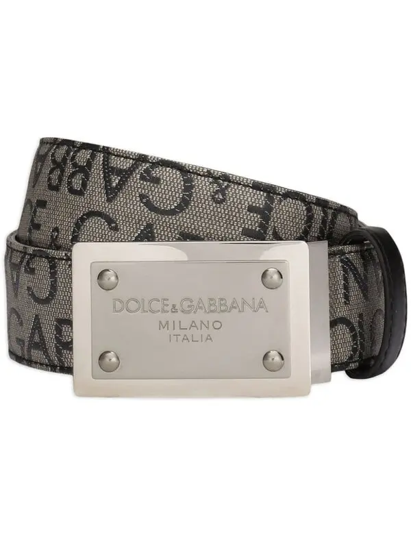 Dolce & Gabbana Logo-plaque Jacquard Belt - Neutrals