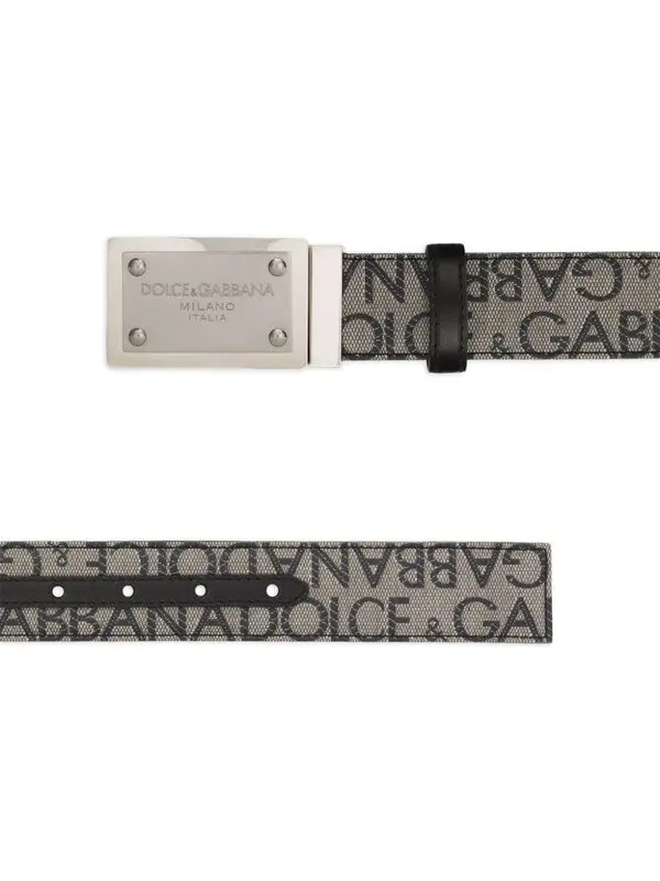 Dolce & Gabbana Logo-plaque Jacquard Belt - Neutrals