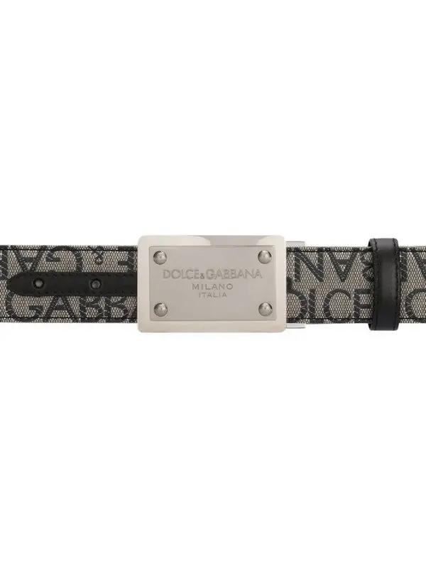 Dolce & Gabbana Logo-plaque Jacquard Belt - Neutrals
