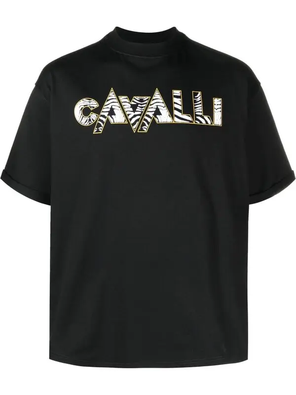 Roberto Cavalli Zebra-print Logo T-shirt - Black
