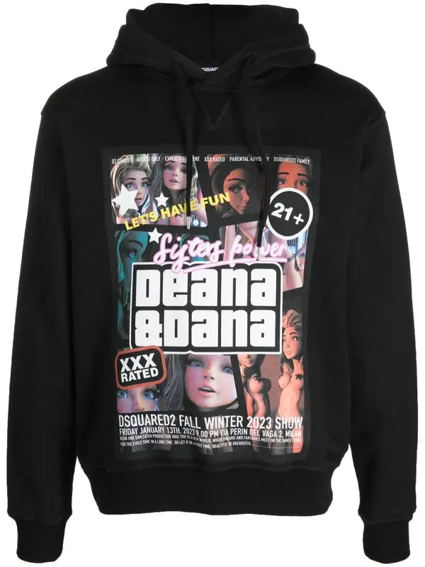 Dsquared2 Graphic-print Cotton Hoodie - Black