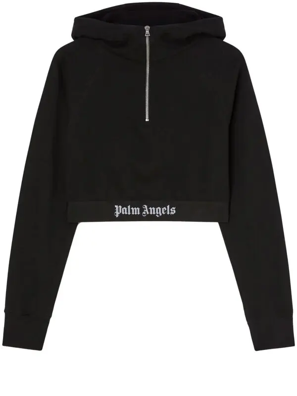 Palm Angels Logo-strap Cotton Cropped Sweatshirt - Black