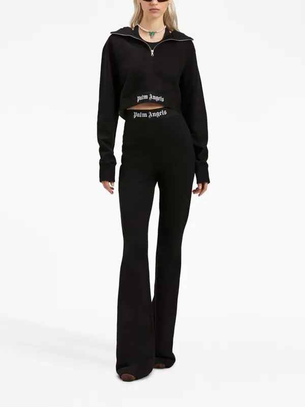 Palm Angels Logo-strap Cotton Cropped Sweatshirt - Black