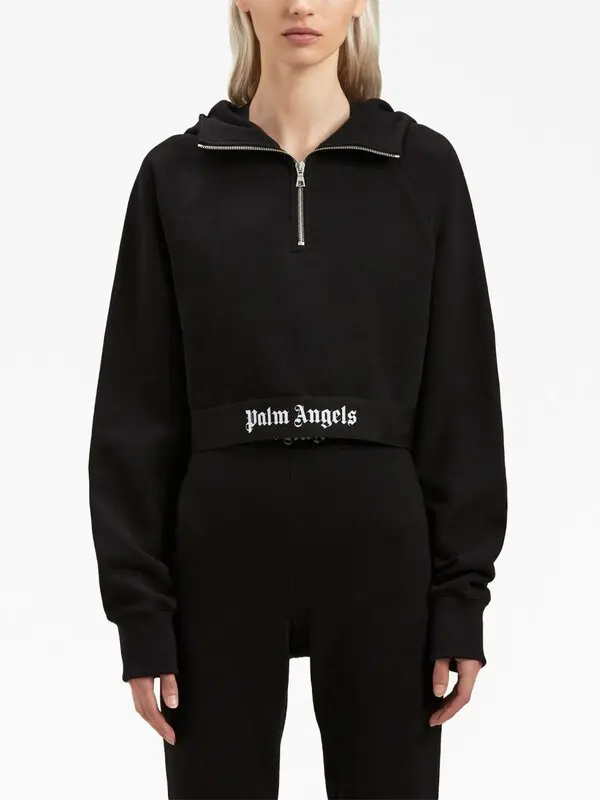 Palm Angels Logo-strap Cotton Cropped Sweatshirt - Black