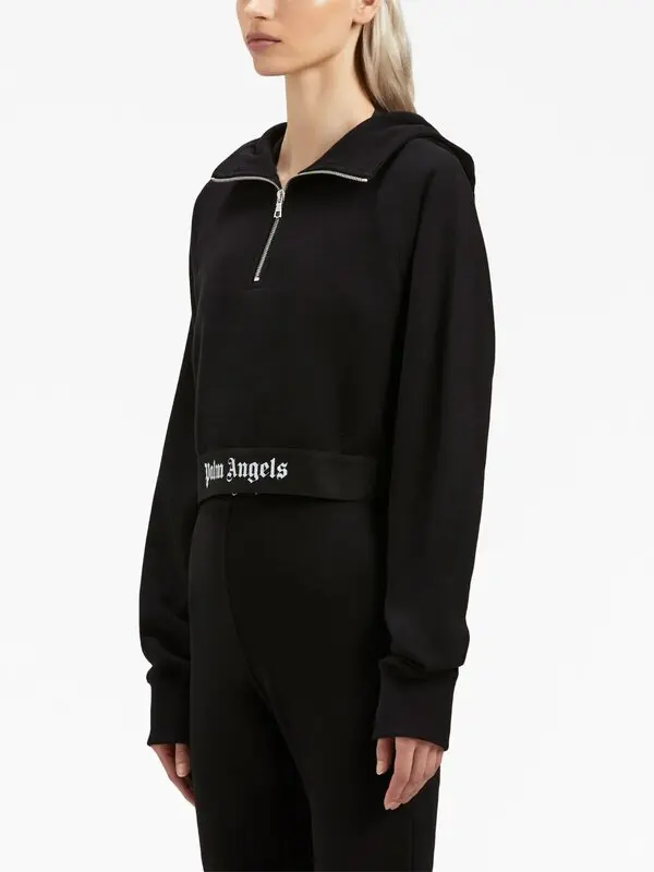Palm Angels Logo-strap Cotton Cropped Sweatshirt - Black
