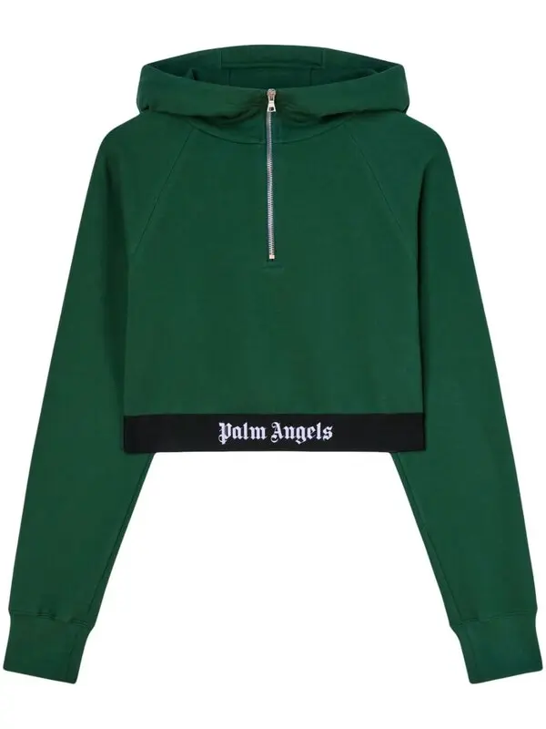 Palm Angels Logo-tape Cropped Hoodie - Green