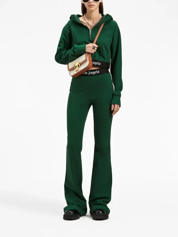 Palm Angels Logo-tape Cropped Hoodie - Green
