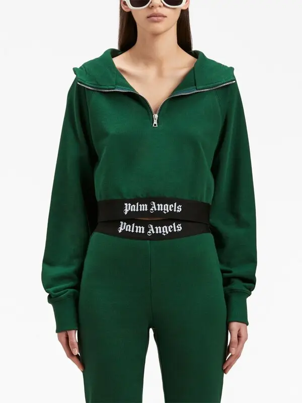 Palm Angels Logo-tape Cropped Hoodie - Green