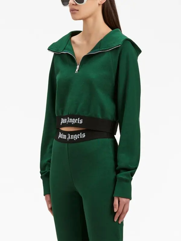 Palm Angels Logo-tape Cropped Hoodie - Green