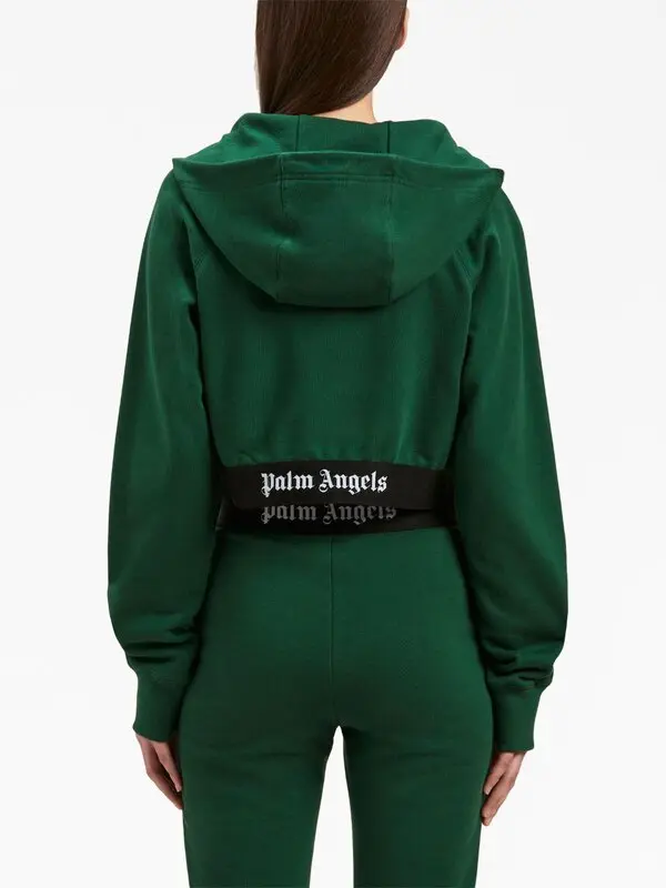 Palm Angels Logo-tape Cropped Hoodie - Green