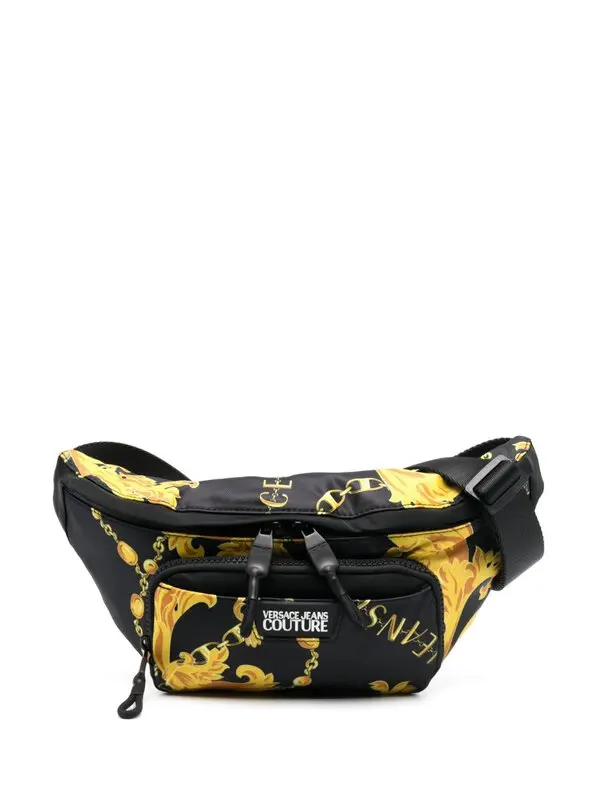 Versace Chain Couture-print Belt Bag - Black