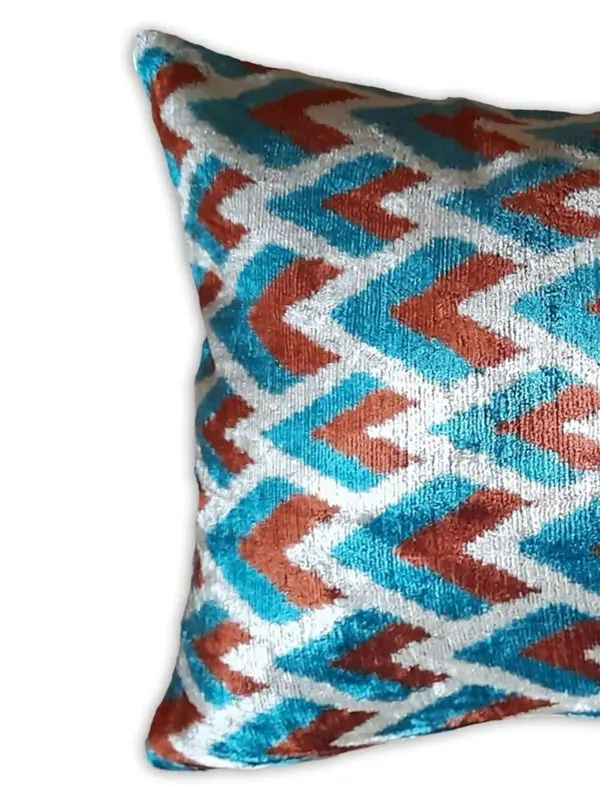 LES-OTTOMANS Geometric-print Velvet Cushion - Blue