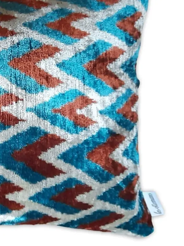 LES-OTTOMANS Geometric-print Velvet Cushion - Blue