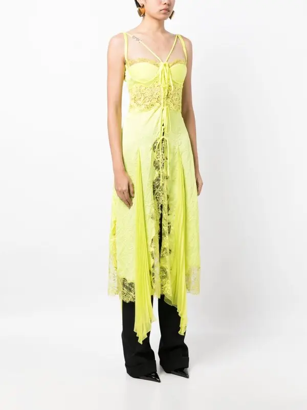 Versace Sheer-lace Asymmetric Satin Dress
