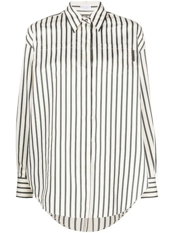 Brunello Cucinelli Monili-bead Striped Blouse