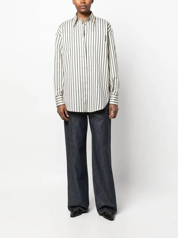 Brunello Cucinelli Monili-bead Striped Blouse