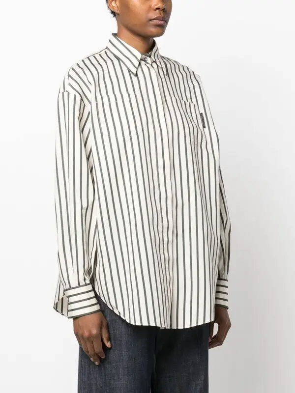 Brunello Cucinelli Monili-bead Striped Blouse