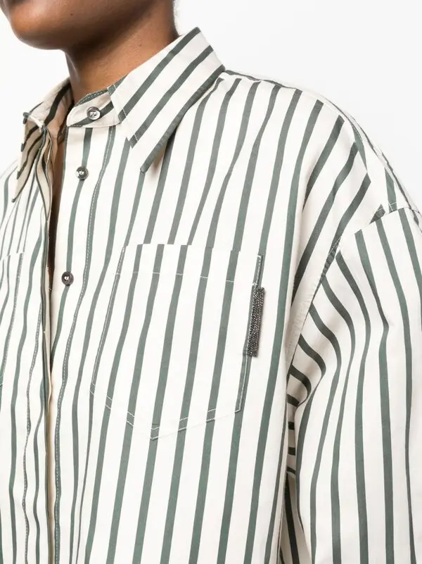 Brunello Cucinelli Monili-bead Striped Blouse