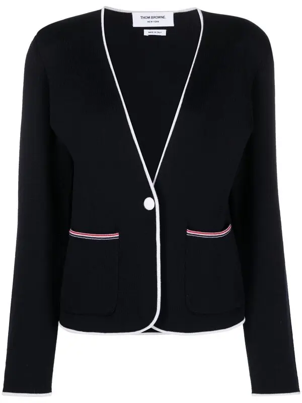 Thom Browne Contrasting-trim Collarless Jacket - Blue