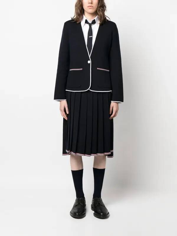 Thom Browne Contrasting-trim Collarless Jacket - Blue