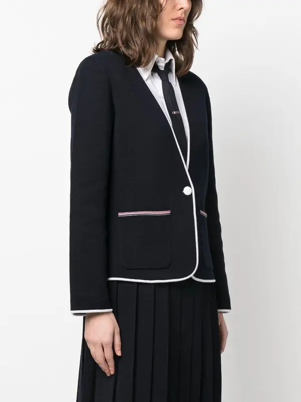 Thom Browne Contrasting-trim Collarless Jacket - Blue