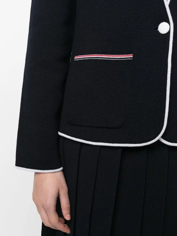 Thom Browne Contrasting-trim Collarless Jacket - Blue
