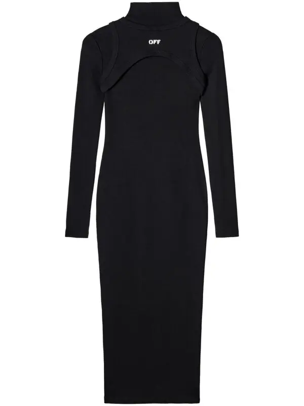 Off-White Ribbed Turtleneck Midi Dress - Black