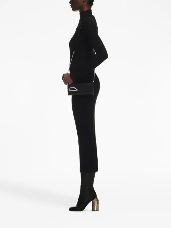 Off-White Ribbed Turtleneck Midi Dress - Black