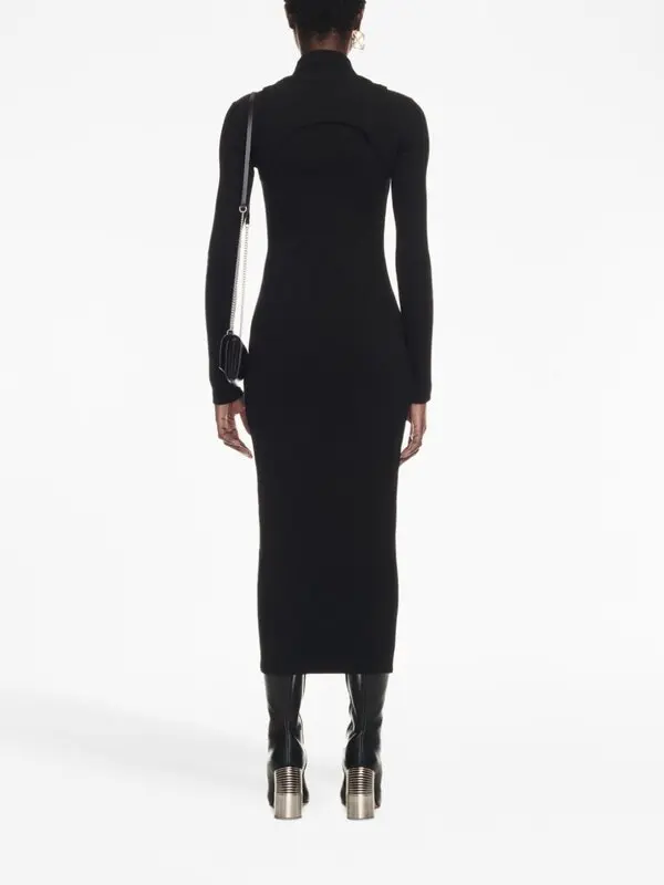 Off-White Ribbed Turtleneck Midi Dress - Black