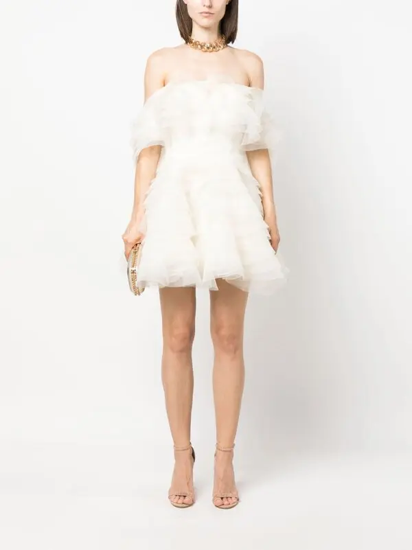 ANA RADU Off-shoulder Organza Mini Dress - White