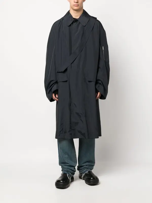 Random Identities Strap-detail Midi Raincoat - Blue