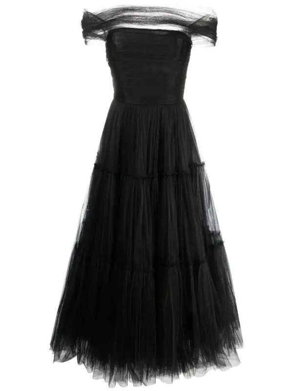 ANA RADU Off-shoulder Tulle Maxi Dress - Black