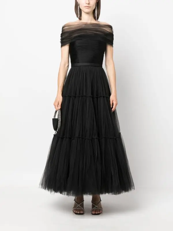 ANA RADU Off-shoulder Tulle Maxi Dress - Black