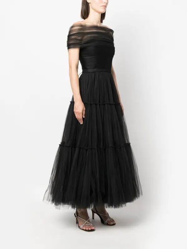 ANA RADU Off-shoulder Tulle Maxi Dress - Black