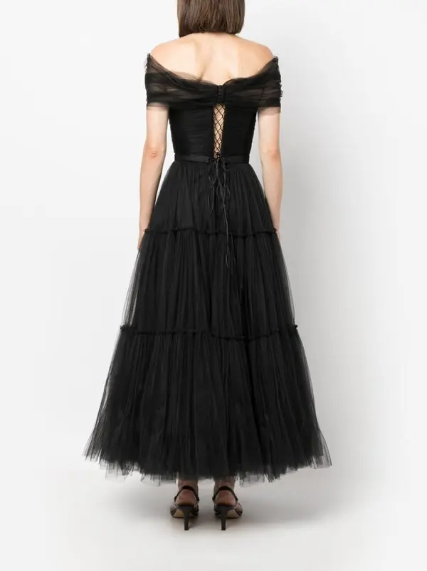 ANA RADU Off-shoulder Tulle Maxi Dress - Black