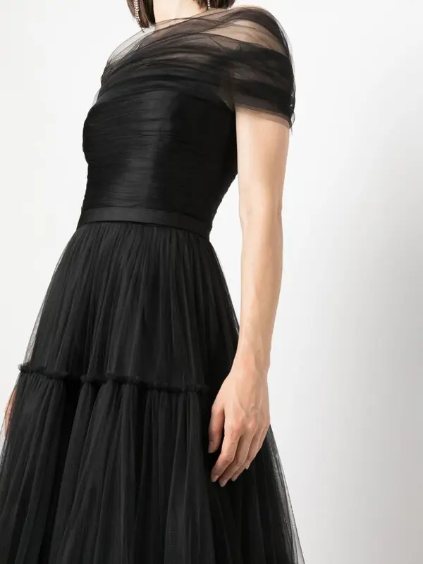 ANA RADU Off-shoulder Tulle Maxi Dress - Black