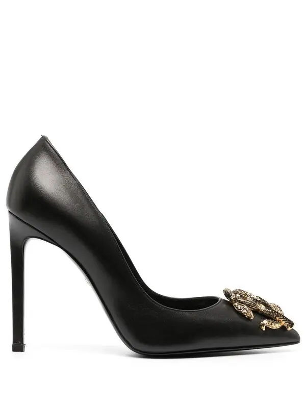 Roberto Cavalli Mirror Snake Leather Pumps - Black