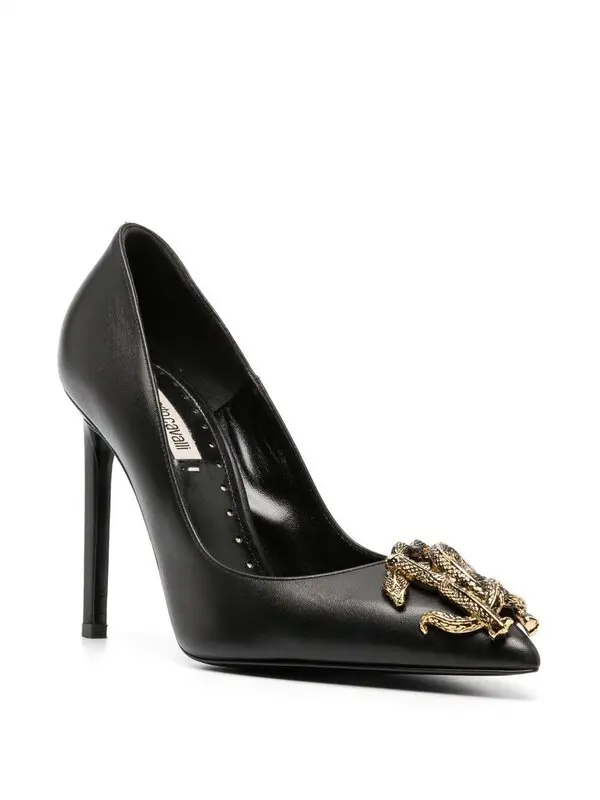 Roberto Cavalli Mirror Snake Leather Pumps - Black