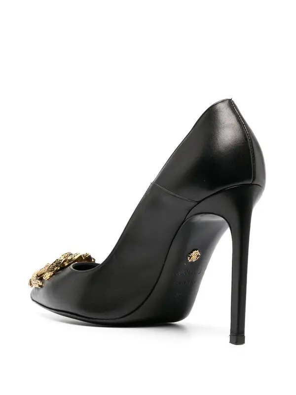 Roberto Cavalli Mirror Snake Leather Pumps - Black