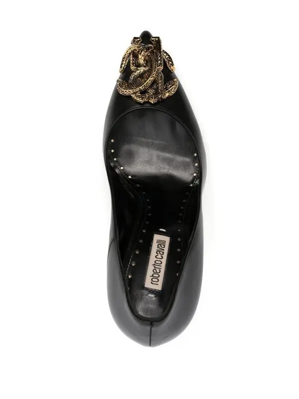 Roberto Cavalli Mirror Snake Leather Pumps - Black