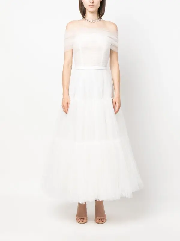 ANA RADU Off-shoulder Fluted Maxi Dress - White