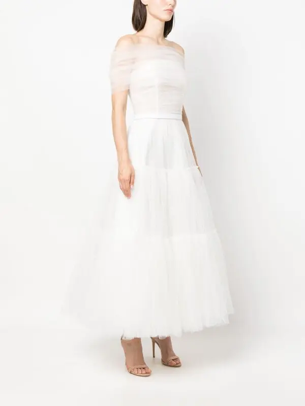 ANA RADU Off-shoulder Fluted Maxi Dress - White