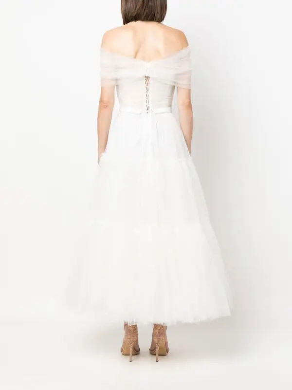 ANA RADU Off-shoulder Fluted Maxi Dress - White