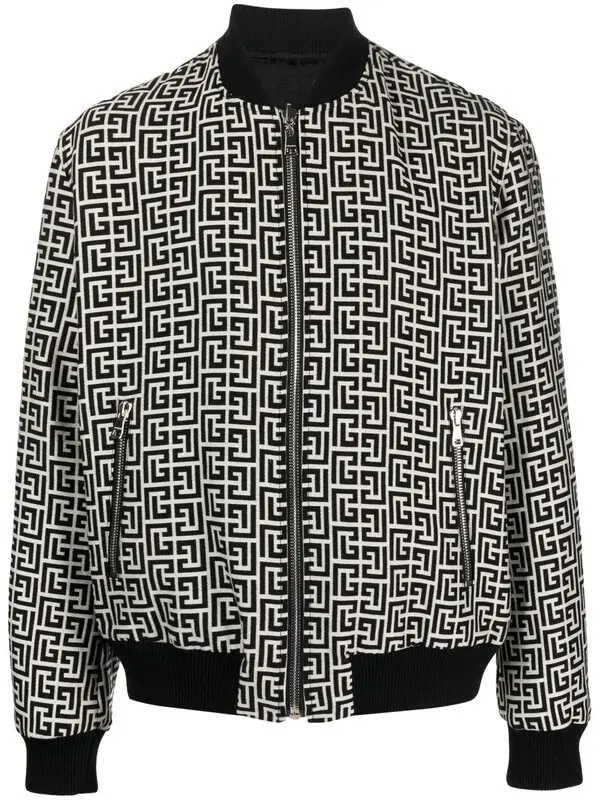 Balmain Monogram-pattern Reversible Bomber Jacket