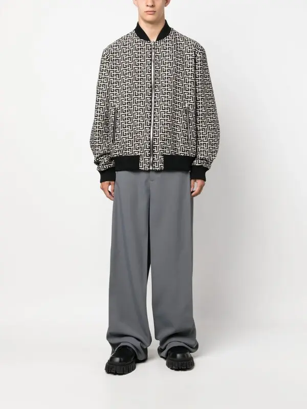 Balmain Monogram-pattern Reversible Bomber Jacket