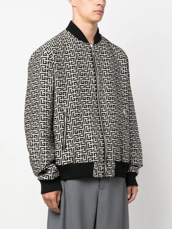 Balmain Monogram-pattern Reversible Bomber Jacket