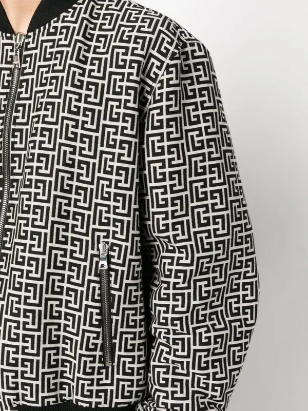 Balmain Monogram-pattern Reversible Bomber Jacket