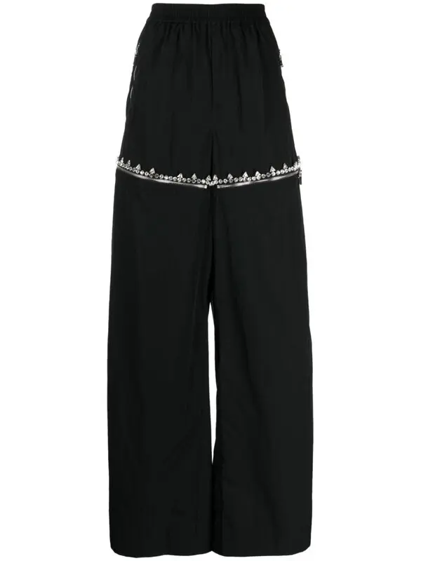 AREA Crystal-embellished Wide-leg Trousers - Black