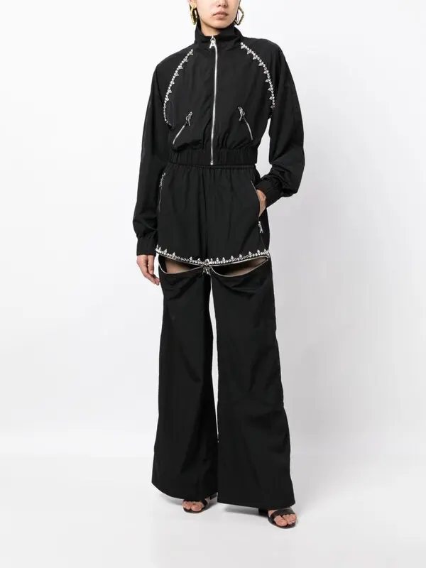 AREA Crystal-embellished Wide-leg Trousers - Black