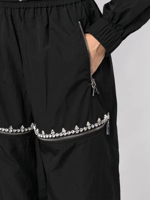 AREA Crystal-embellished Wide-leg Trousers - Black